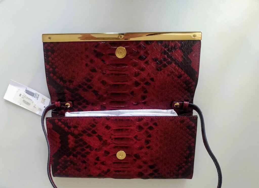 MK Michael Kors Lana Red Python Embossed Leather Clutch - Earth Luxury